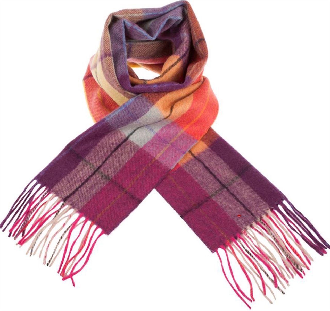 Welsh Woollens 100% Lambswool Scarf Multi Windowpane - Ginger/Plum ...